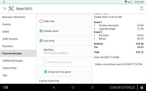 Getting Modifiers to Display On Pre Order Receipts